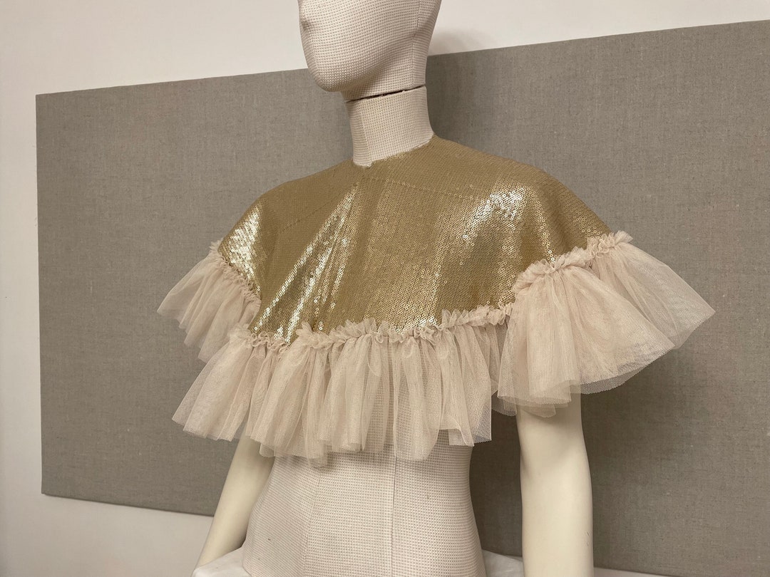 Gold Sequins Cape With Tulle Ruffles, Christmas Capelet, Victorian Cape ...
