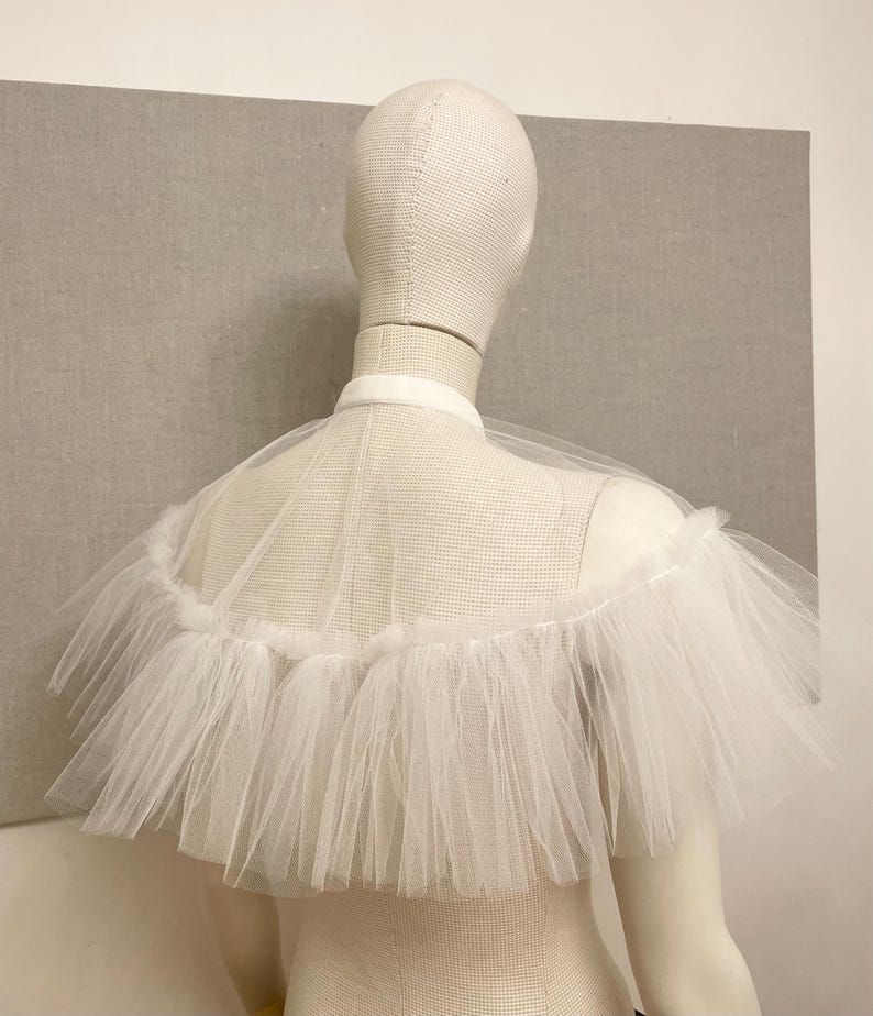 White Tulle Cape With Frill, Tulle Bolero Collar, Tulle Capelet ...