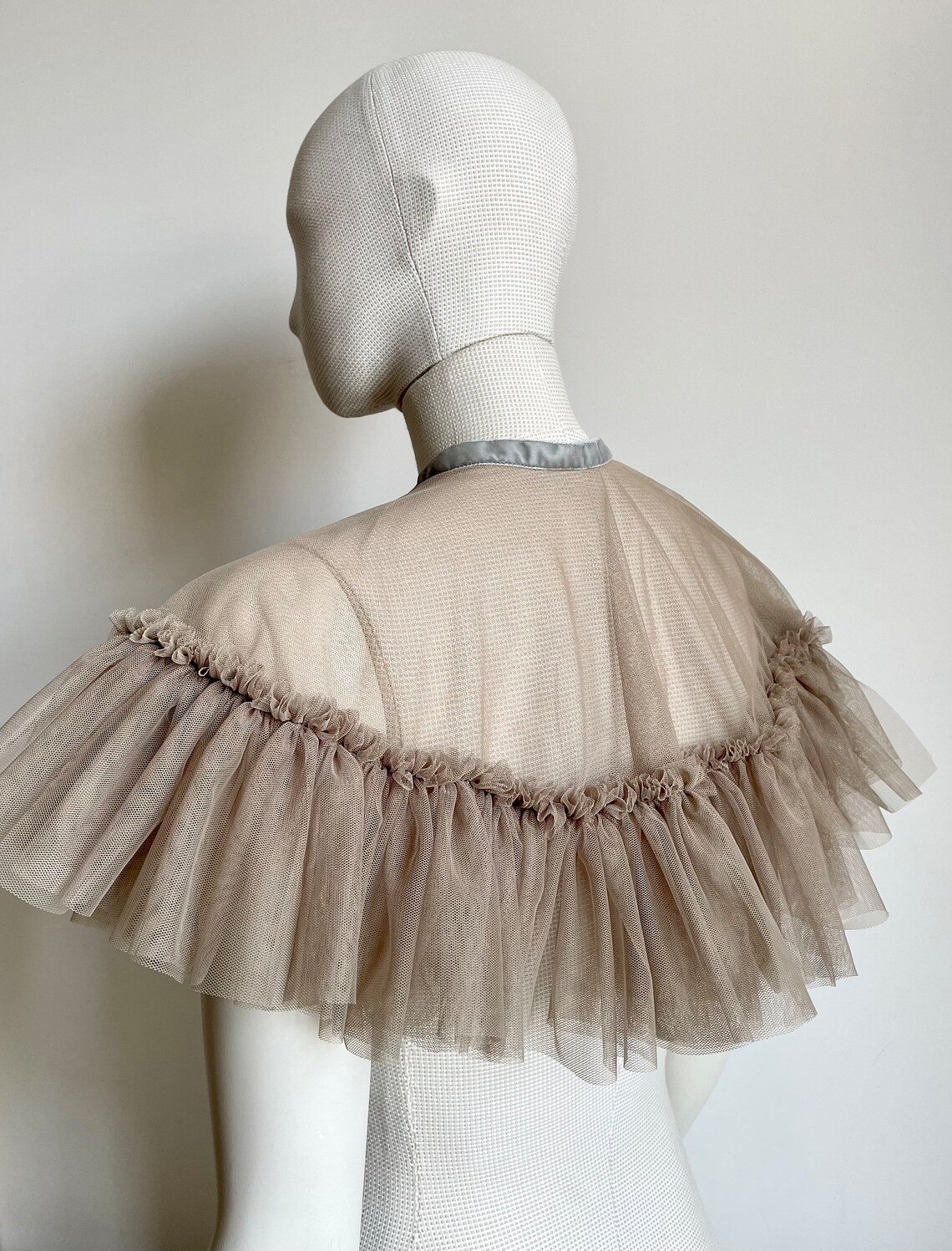 White Tulle Cape With Frill, Tulle Bolero Collar, Tulle Capelet, Victorian Cape, Detachable ...