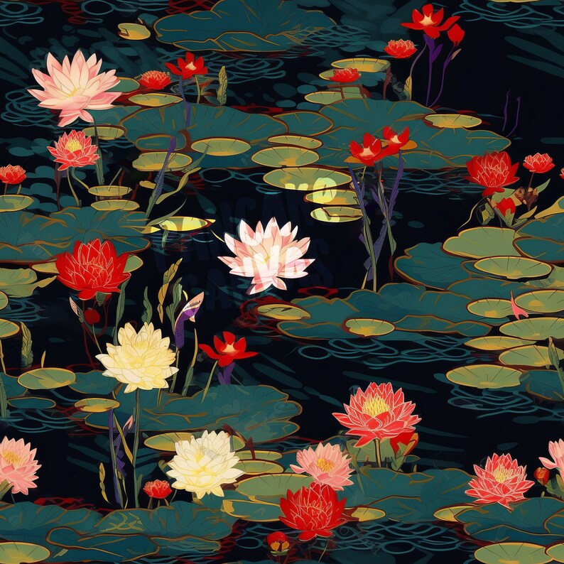 Harmony of Lily Ponds Digital Pattern Seamless Pattern Fabric Printing ...