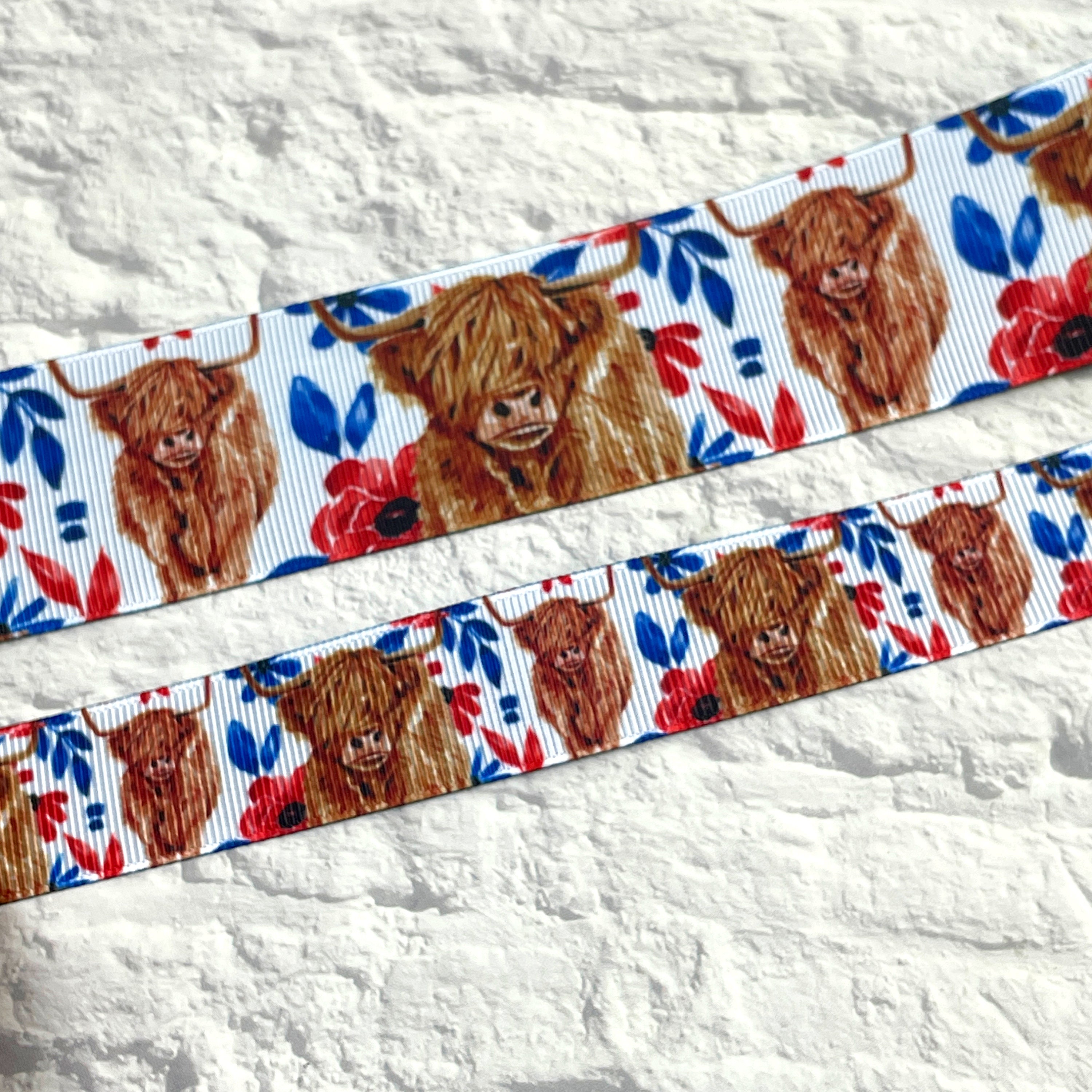 Highland Cow, Ribbon, Floral, Size 1.5in, 7/8 - Etsy