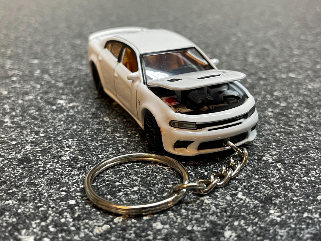 Fits Charger Hellcat Demon Hemi SRT White Keychain Diecast Car Matchbox ...