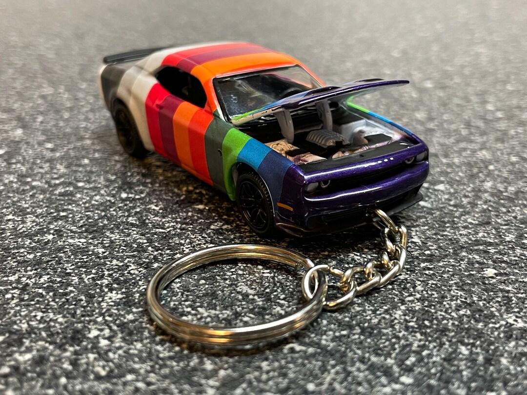 Hellcat Challenger Keychain Rainbow Paint Chip Rainbow Car Hot Wheels ...