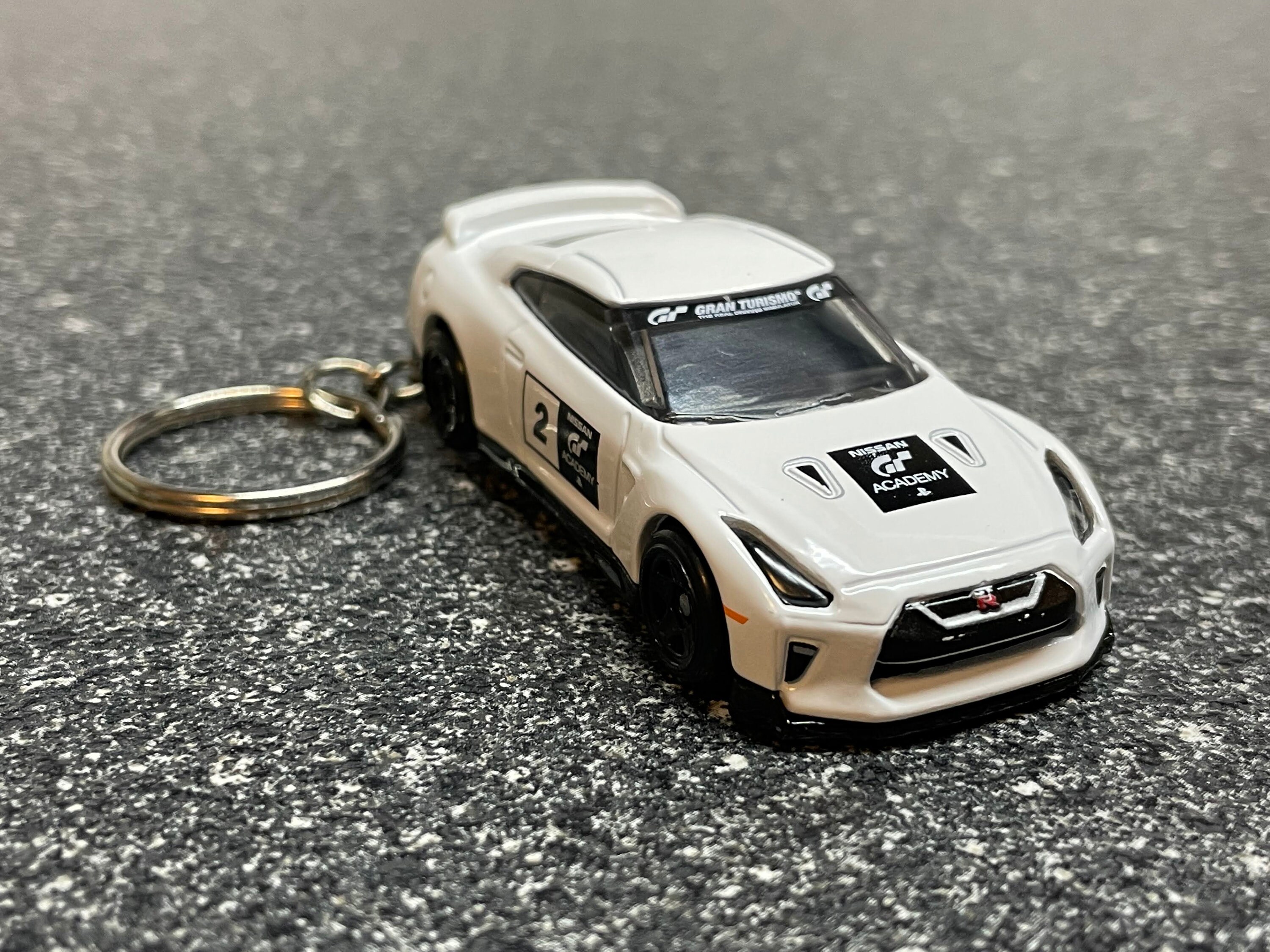VinylDecals4u2 Nissan GT R R35 White Keychain Hot Wheels Matchbox GTR