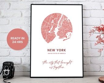 Personalized Map Print, Custom City Map, Engagement Gift, Anniversary ...