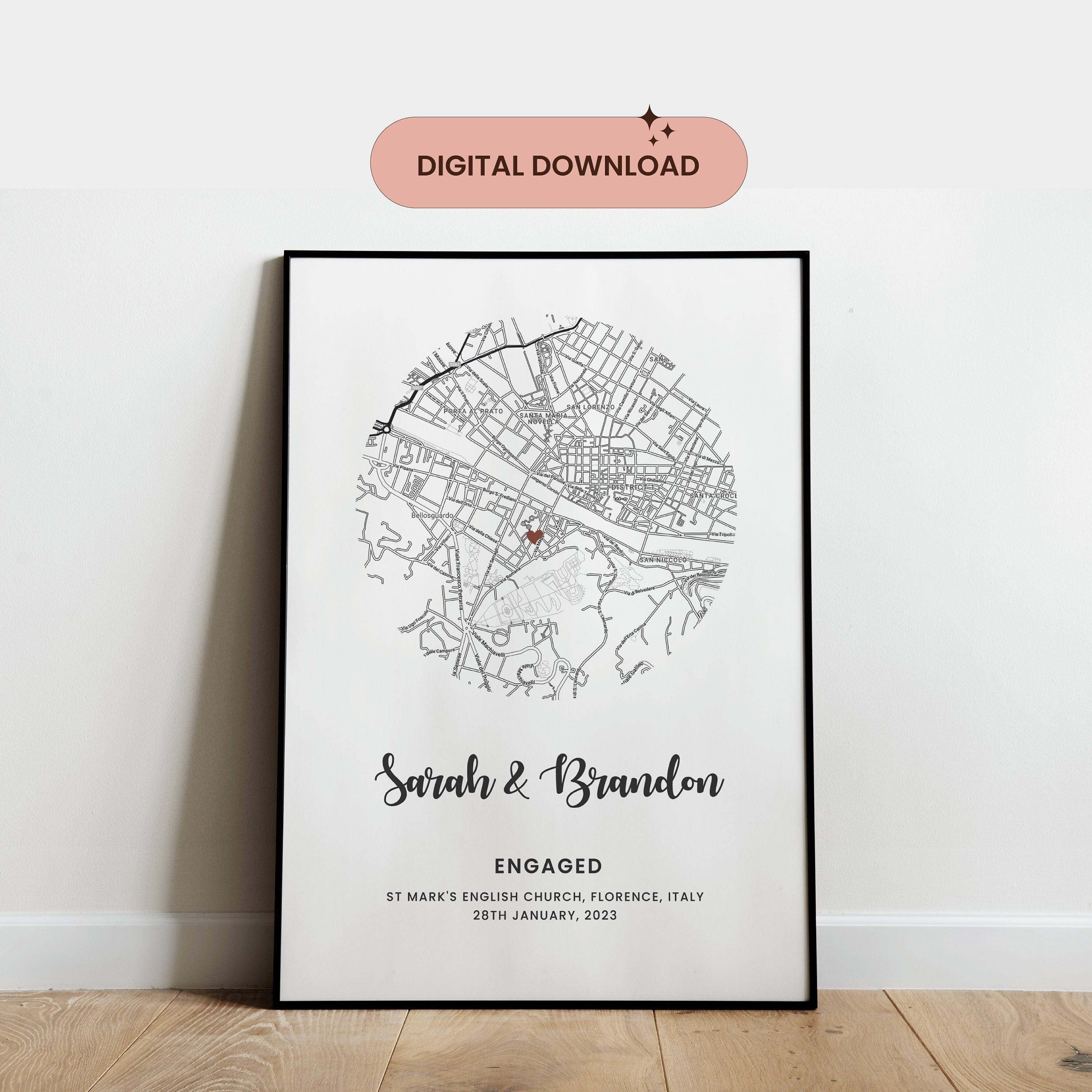 Personalized Map Print, Custom City Map, Engagement Gift, Anniversary ...