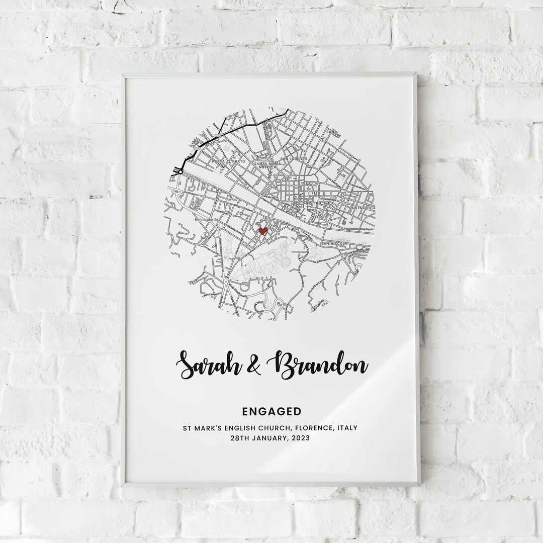 Personalized Map Print, Custom City Map, Engagement Gift, Anniversary ...