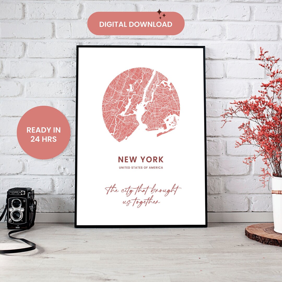 Personalized Map Print, Custom City Map, Engagement Gift, Anniversary ...