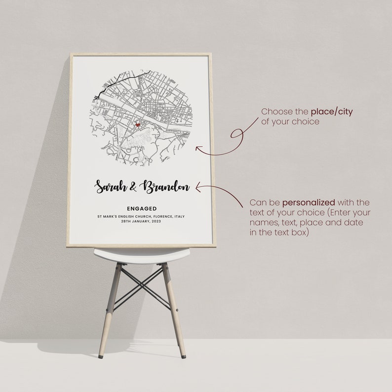 Personalized Map Print, Custom City Map, Engagement Gift, Anniversary ...