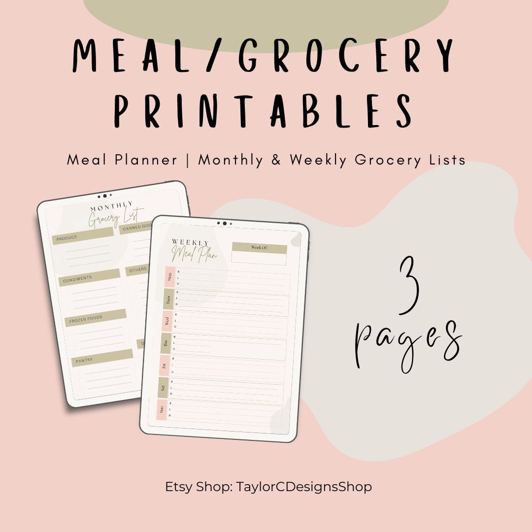Menu & Grocery Planning Printables spotty Mauve 3 Total - Etsy