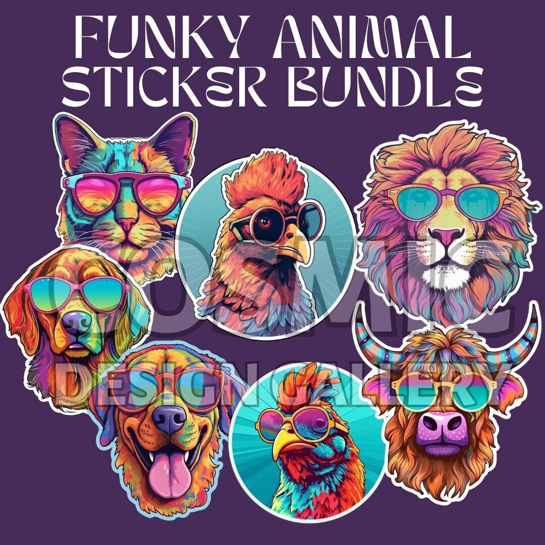 Funky Hippie Animals With Glasses BUNDLE - Digital File Download ...