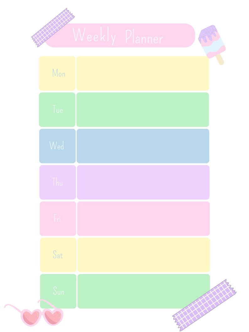 Cute Pastel Weekly Planner- Every Day of the Week|thehoneybeashop - Etsy