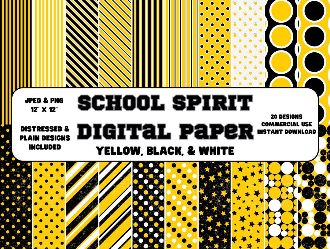 Digital Paper • School Spirit • Yellow, Black, & White • Plain and ...
