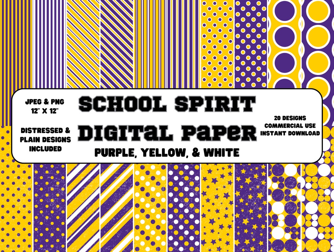 Digital Paper • School Spirit • Purple, Yellow, & White • Plain and ...