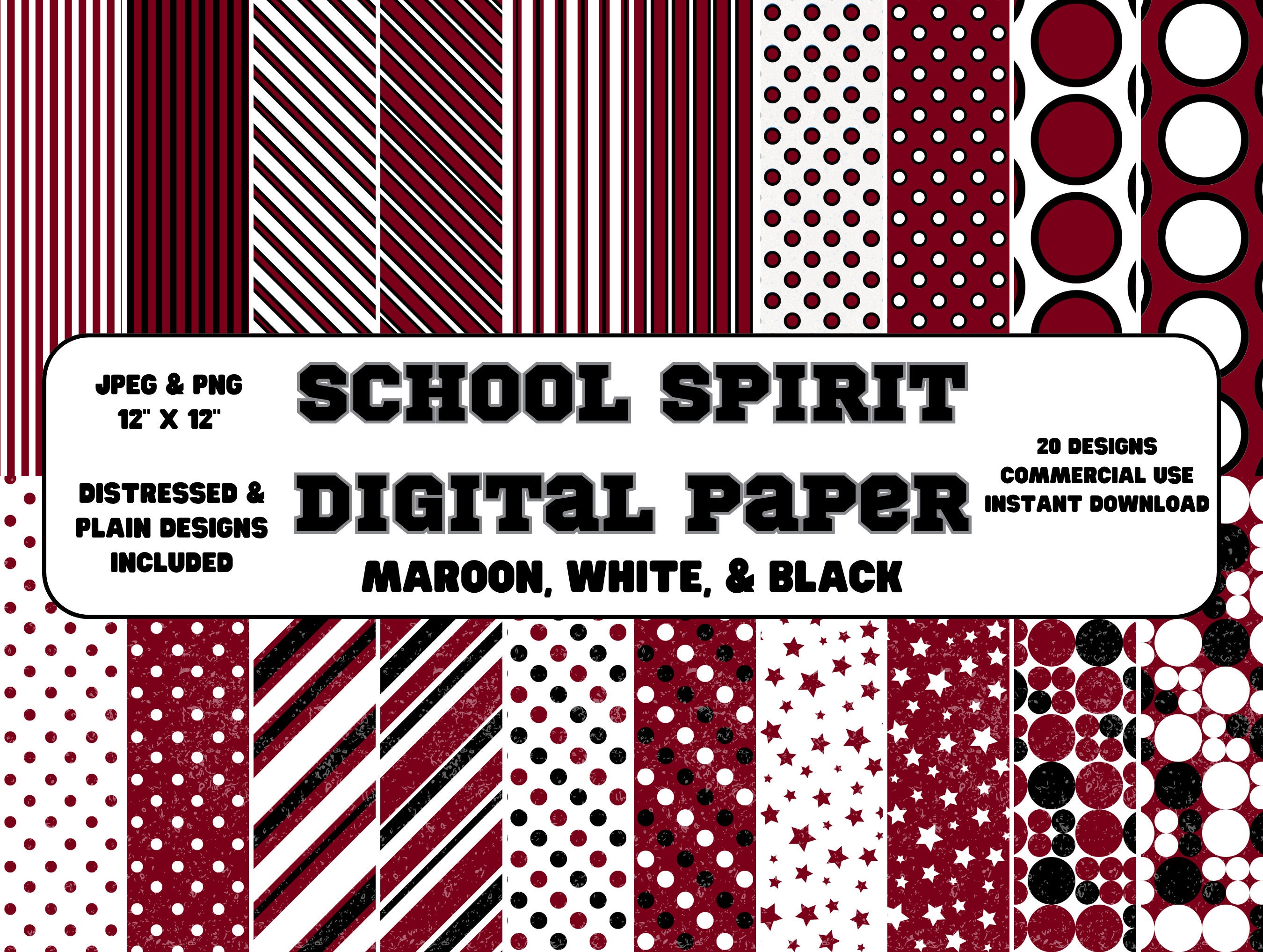 Digital Paper • School Spirit • Maroon, White, & Black • Plain and ...