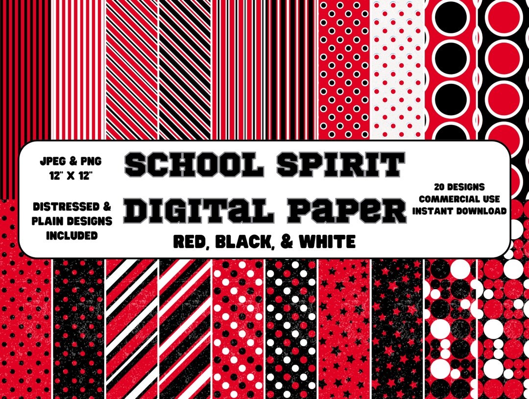 Digital Paper • School Spirit • Red, Black, & White • Plain and ...