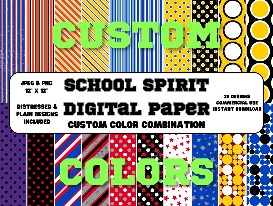 Digital Paper • School Spirit • CUSTOM COLOR • Plain and Distressed ...