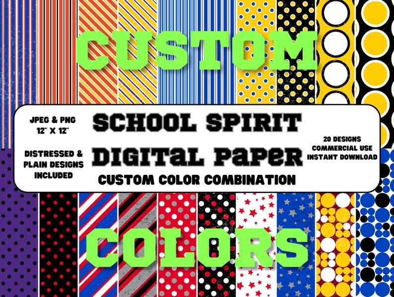 Digital Paper • School Spirit • CUSTOM COLOR • Plain and Distressed ...