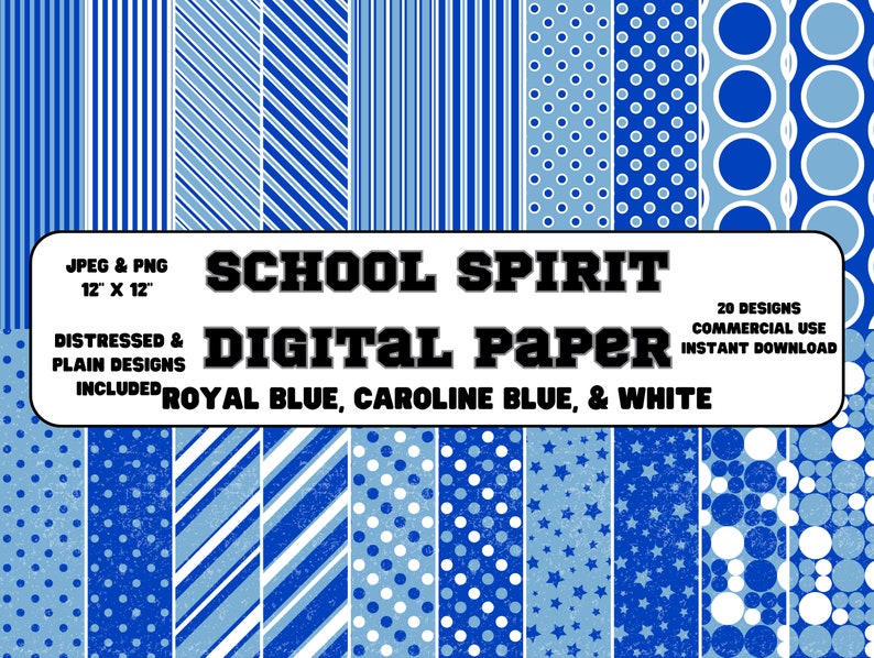 Digital Paper • School Spirit • Royal Blue, Carolina Blue, & White ...