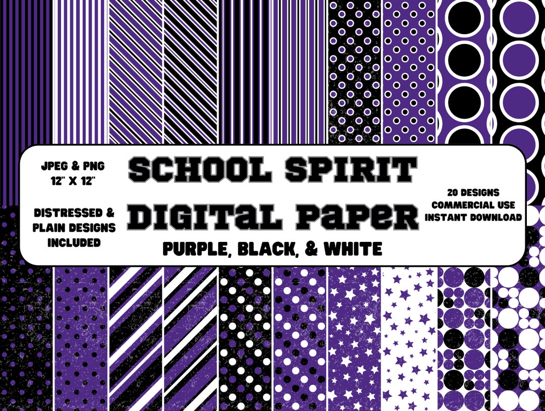 Digital Paper • School Spirit • Purple, Black, & White • Plain and ...