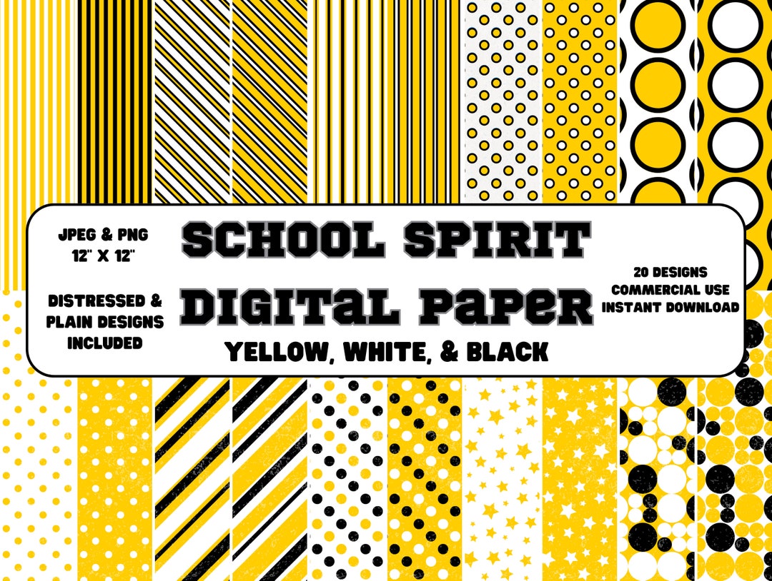 Digital Paper • School Spirit • Yellow, White, & Black • Plain and ...