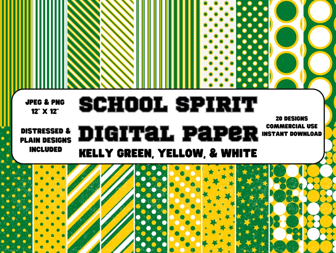 Digital Paper • School Spirit • Kelly Green, Yellow, & White • Plain ...