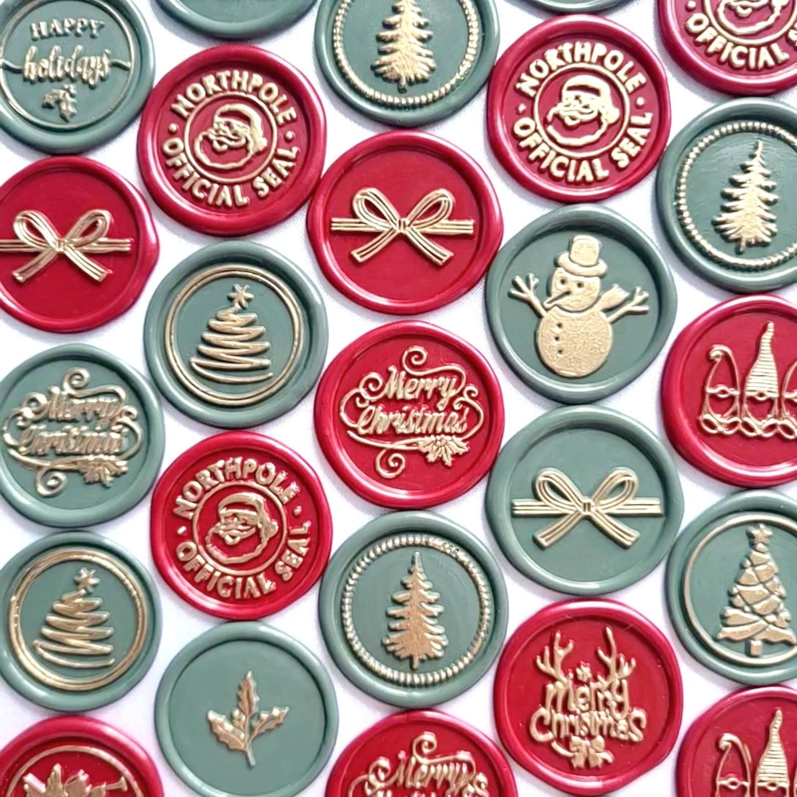 Christmas Wax Seals With Gold Accents, Self Adhesive Stickers, Holiday ...