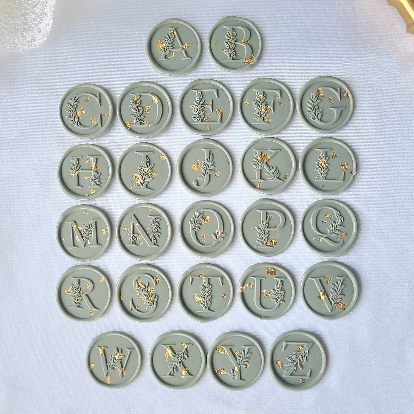 Single Initial Monogram Wax Seals With Gold Foil Flakes, Wedding ...