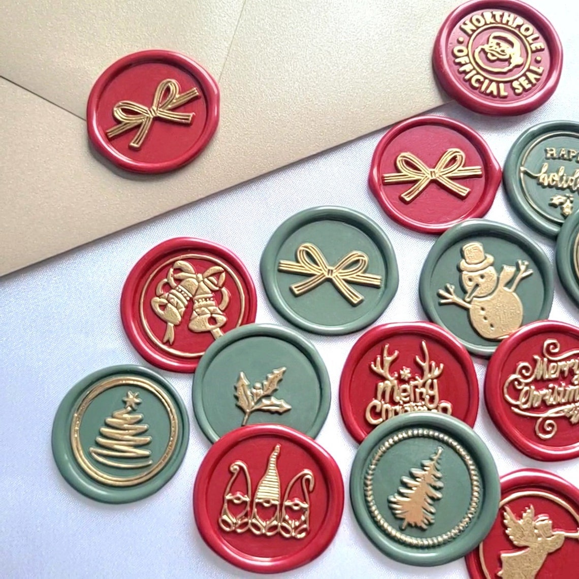 Christmas Wax Seals With Gold Accents, Self Adhesive Stickers, Holiday ...