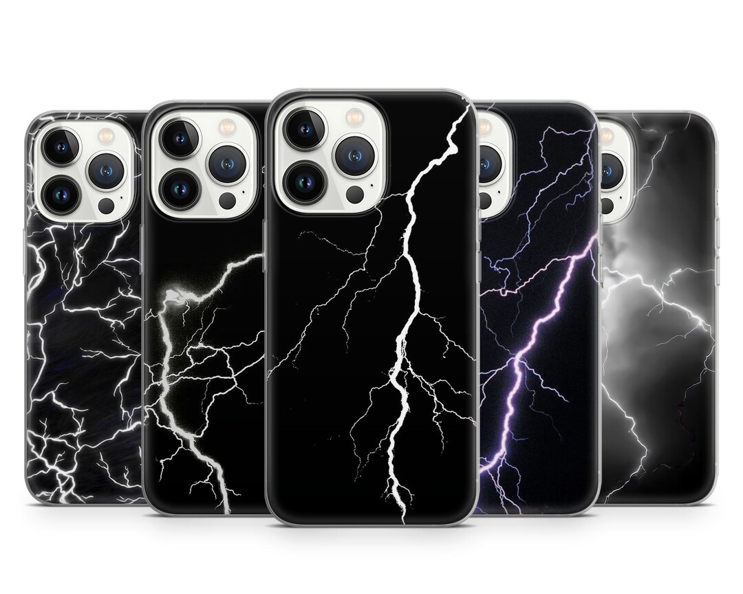 Lightning Bolt Sky Night Rain Thunder Phone Case for iPhone 16 15 14 13 ...