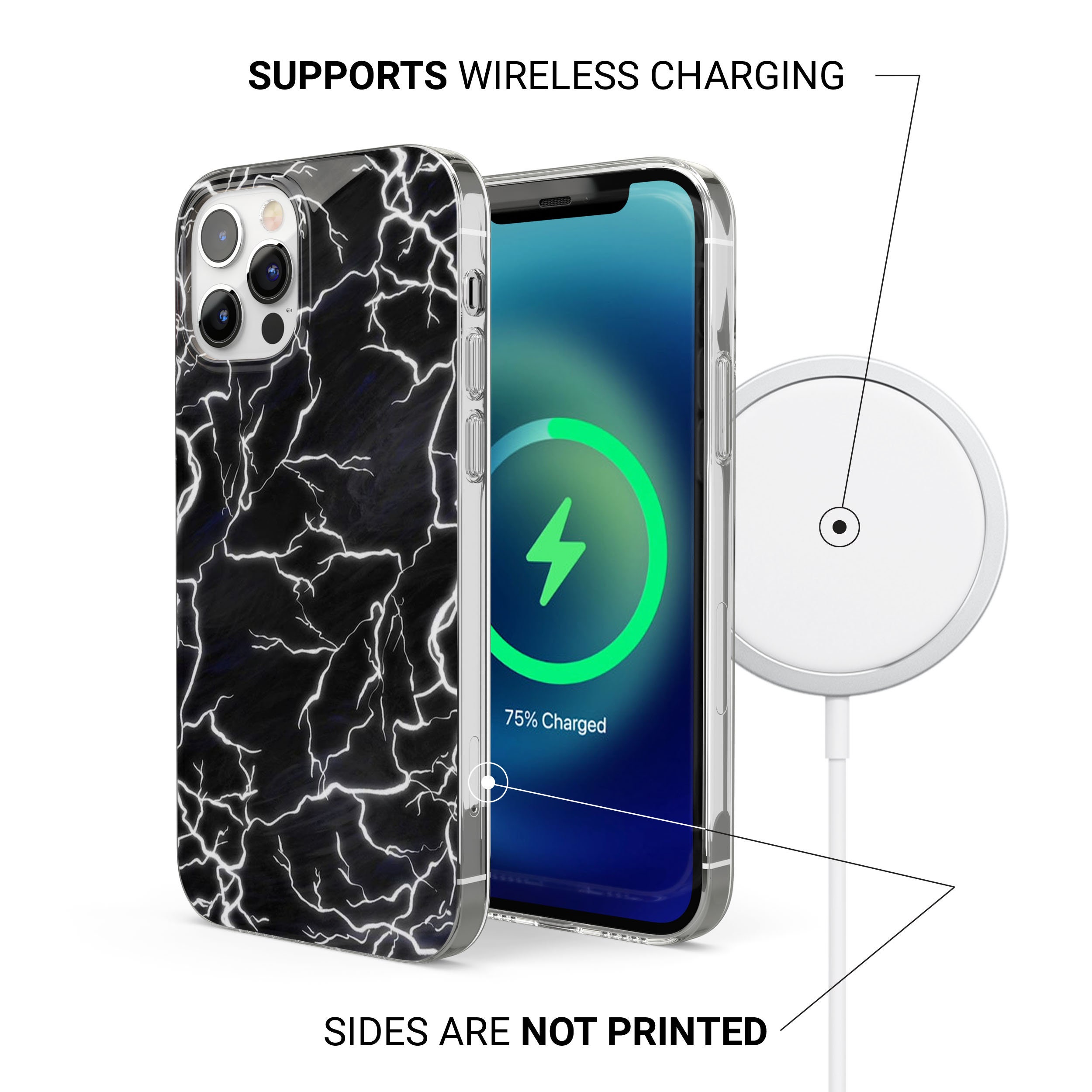 Lightning Bolt Sky Night Rain Thunder Phone Case for iPhone 16 15 14 13 ...