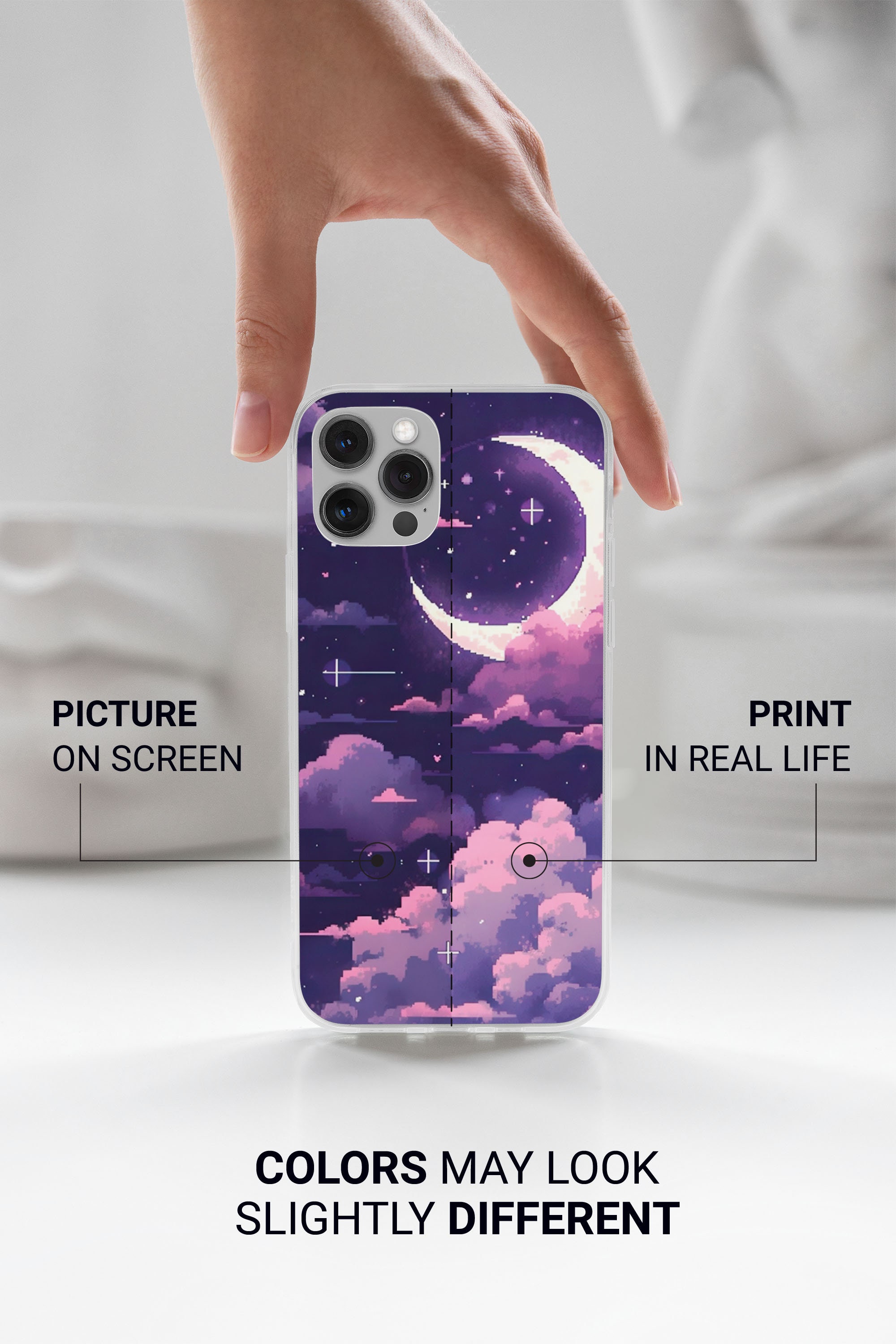 Half Moon Crescent Stars Pixel Art Sky Phone Case for iPhone 15 14 13 ...