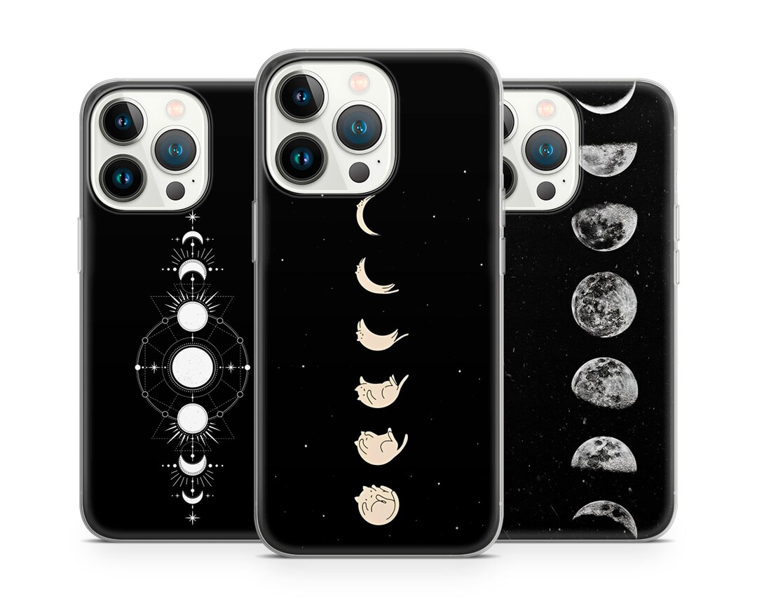 Moon Phases Cat Stars Astrology Space Phone Case for iPhone 15 14 13 ...