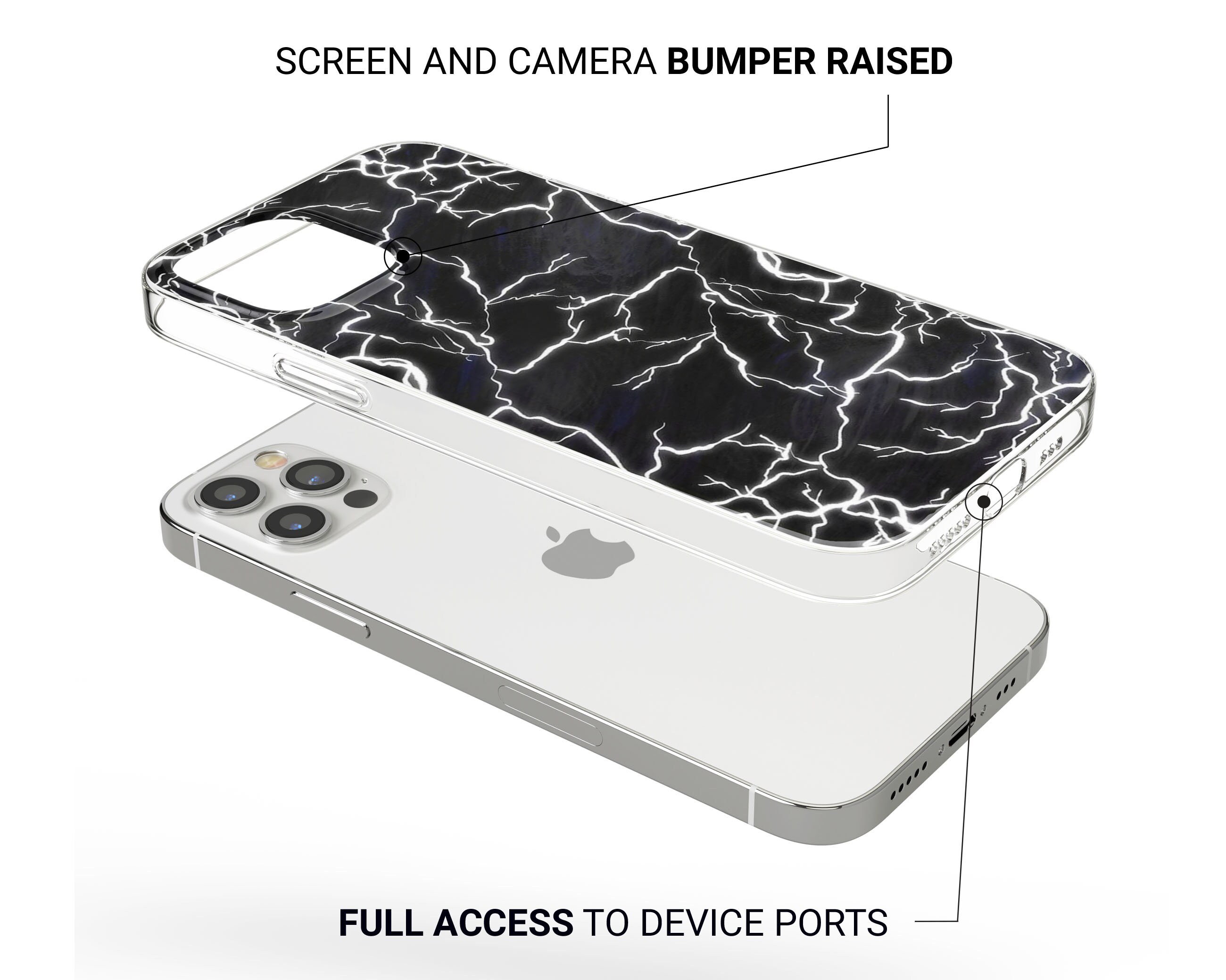 Lightning Bolt Sky Night Rain Thunder Phone Case for iPhone 16 15 14 13 ...