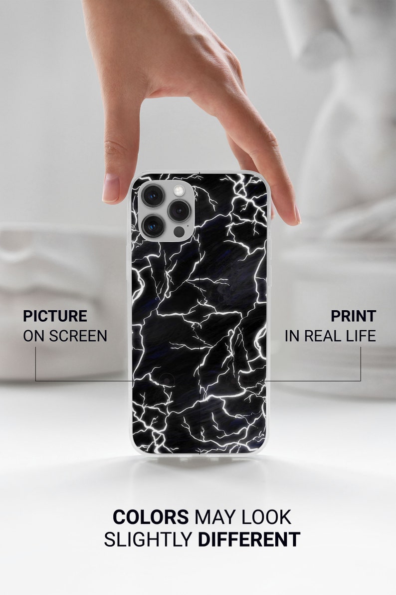 Lightning Bolt Sky Night Rain Thunder Phone Case for iPhone 16 15 14 13 ...