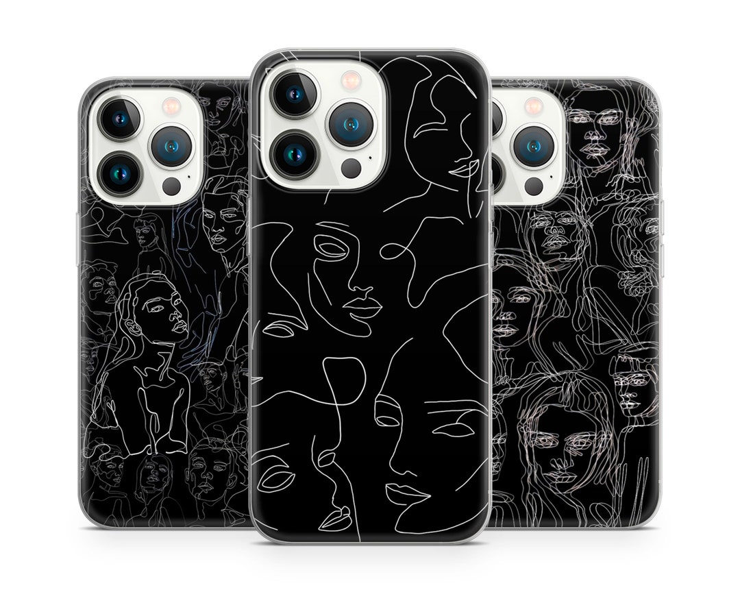 Line Art Body Shape Pencil Sketch Face Phone Case for iPhone 15 14 13 ...