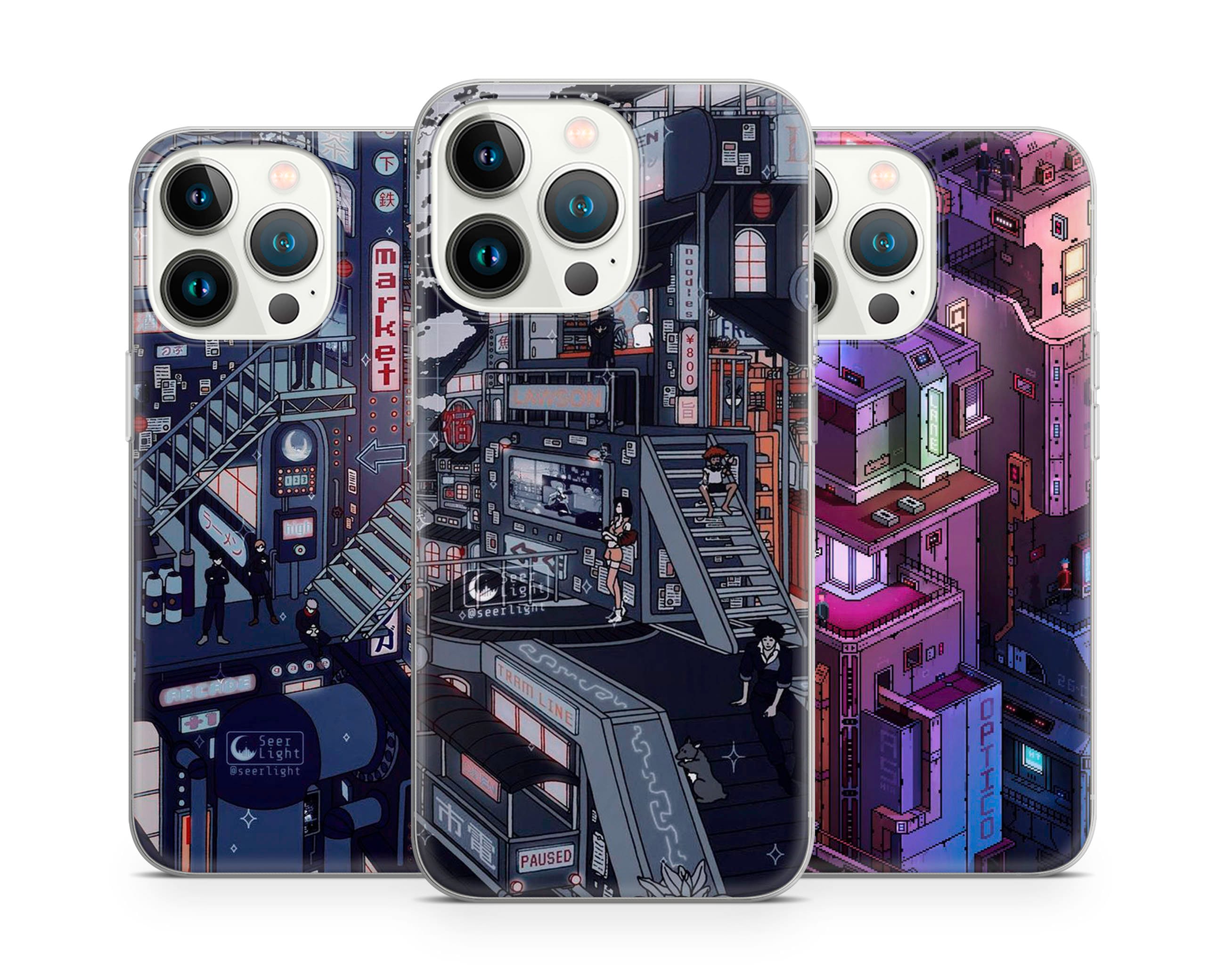 Cyberpunk Japan Neon Aesthetics Pixel Phone Case for iPhone 14 13 Pro ...