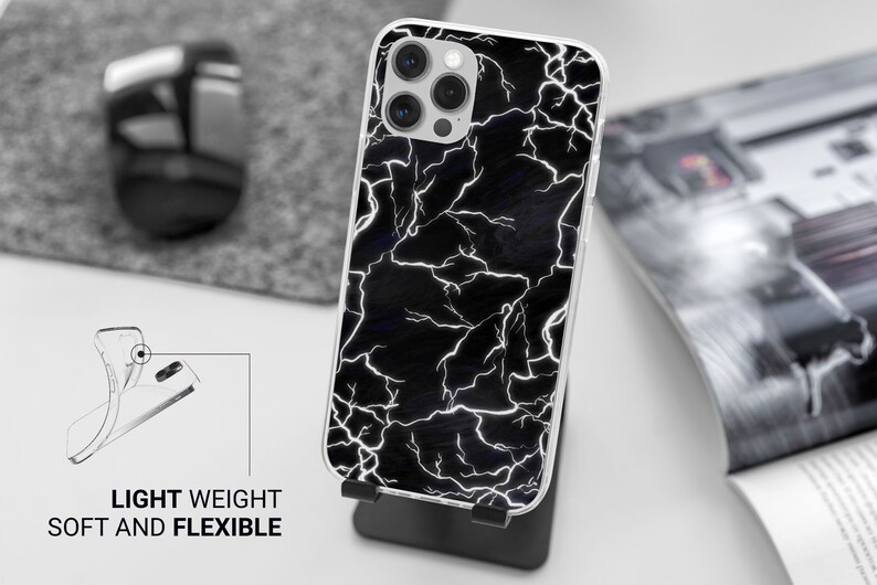 Lightning Bolt Sky Night Rain Thunder Phone Case for iPhone 16 15 14 13 ...