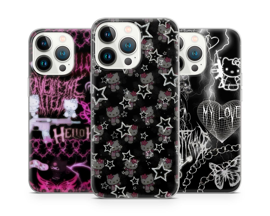 Hello Kitty Pattern Emo Y2K Trash Art Phone Case for iPhone 15 14 13 ...
