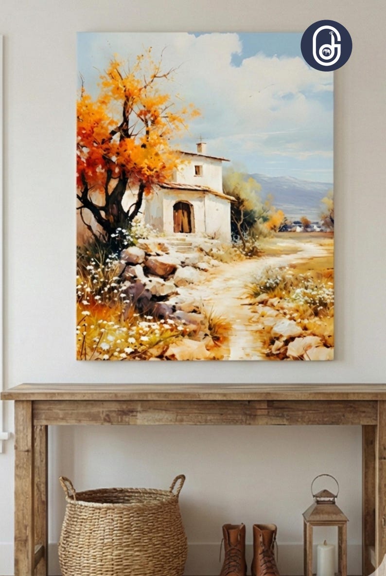 Autumn Church Landscape Print – Rustic Countryside Path (digital ...
