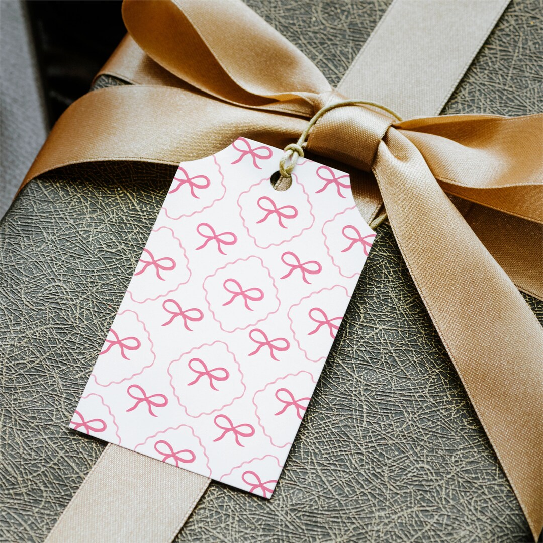 Pink Scalloped Bow Gift Tags, Girl Generic Present Tags, Instant ...