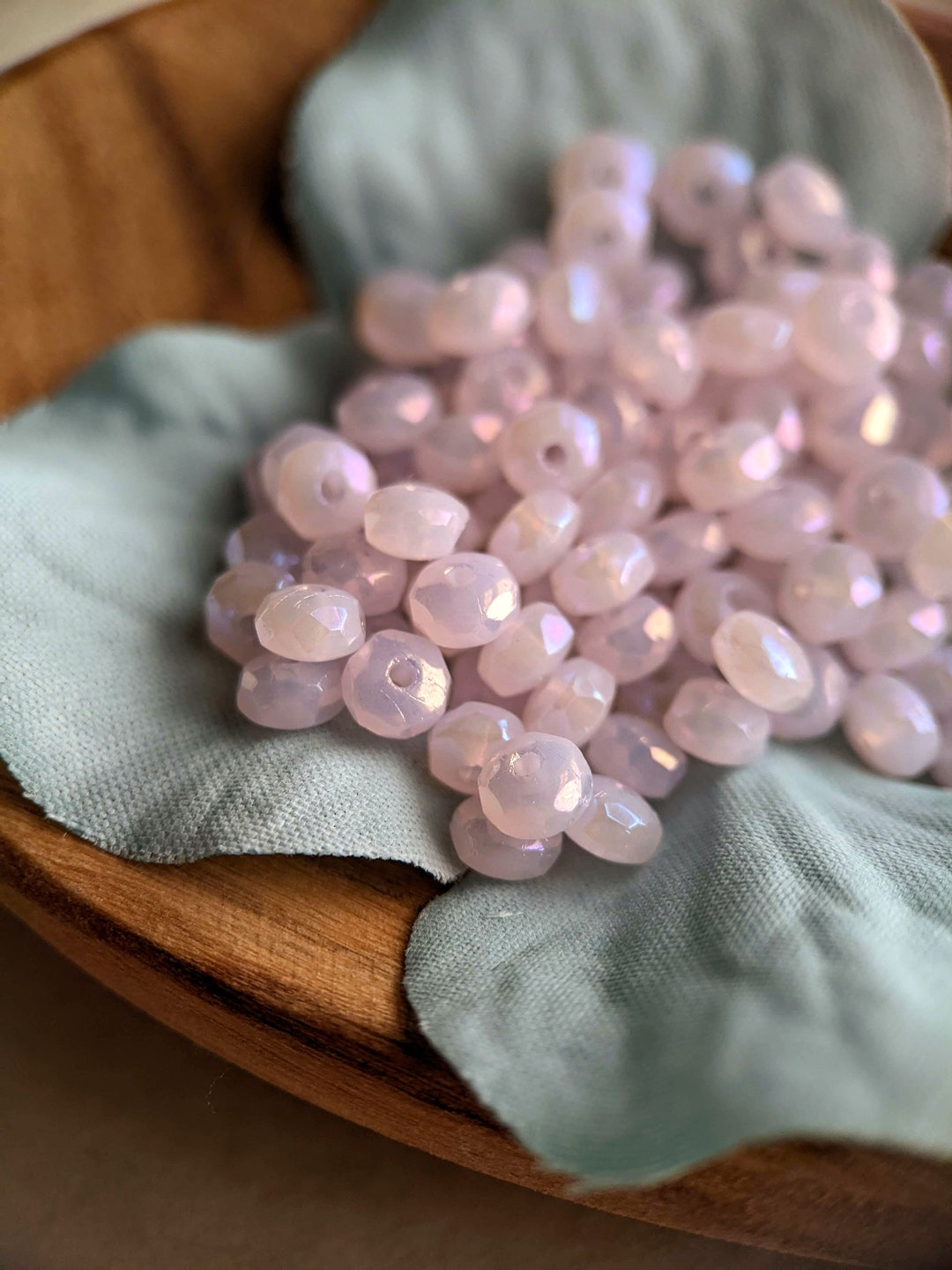 50pcs: Pink Alabaster Iris 4x2mm Firepolished Rondelle, Faceted Donut ...