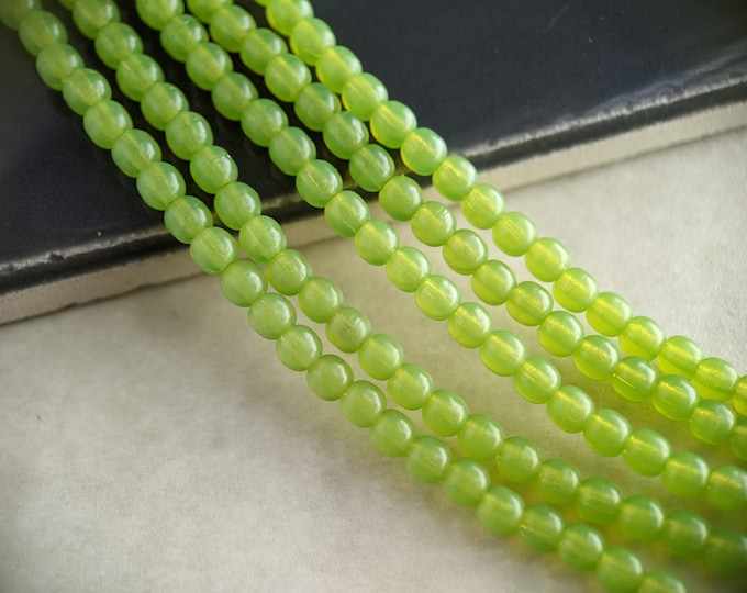 50pcs: Lime Green Opal 3mm Round Druk, Pressed Czech Glass Beads, Small ...