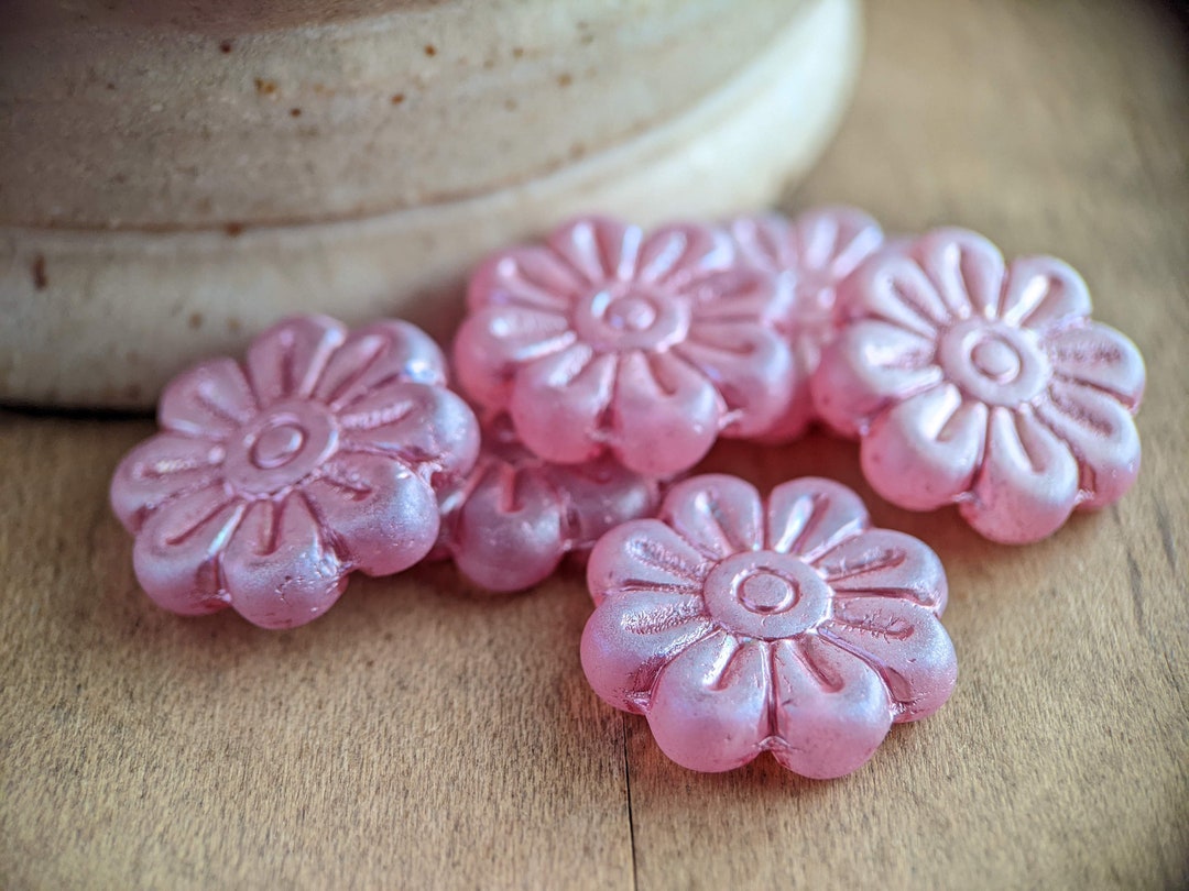 6pcs: Lip Gloss Pink 18mm Daisy, Czech Glass Flower Beads, CG-FL-DS18-1 ...