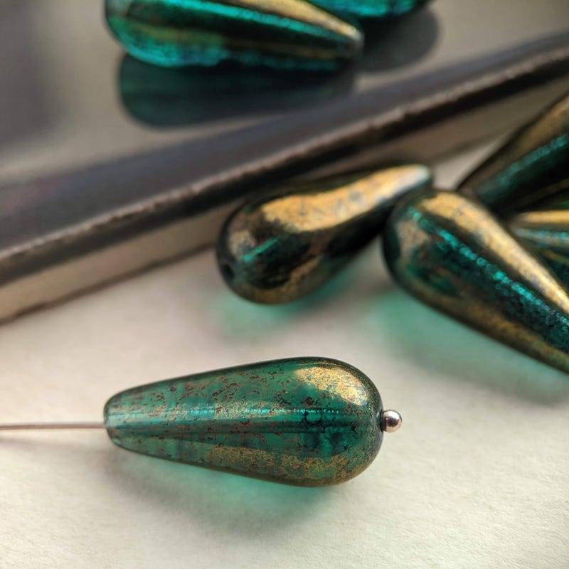 Teal Teardrop Glass Beads - Etsy