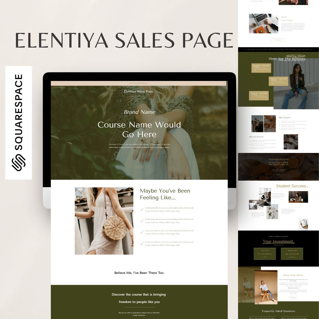 Elentyia Course Sales Page Squarespace 7.1 Template Squarespace Website ...