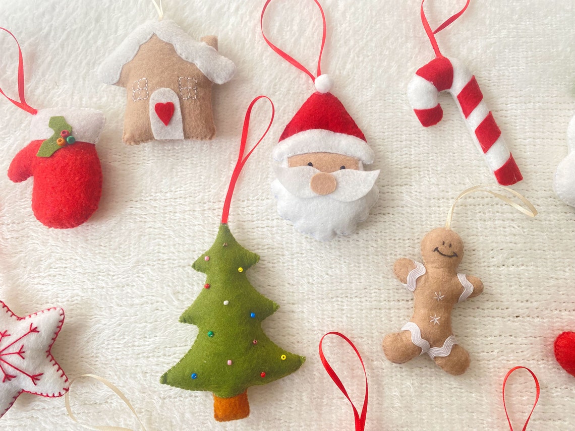 Christmas Ornaments, Set of 10 Christmas Box, Handmade Felt Ornaments ...