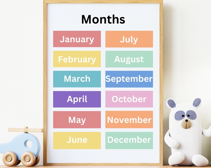 Rainbow Months of the Year Poster | Nursery Art | Children's Print ...