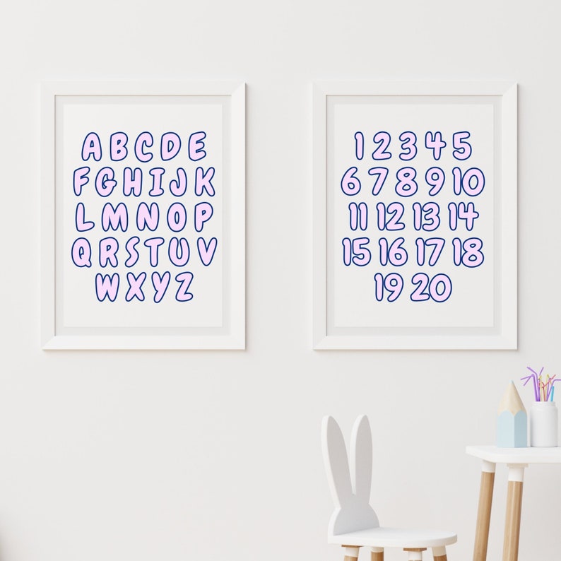 Alphabet Numbers Poster, Nursery ABC Print, Educational Wall Art ...