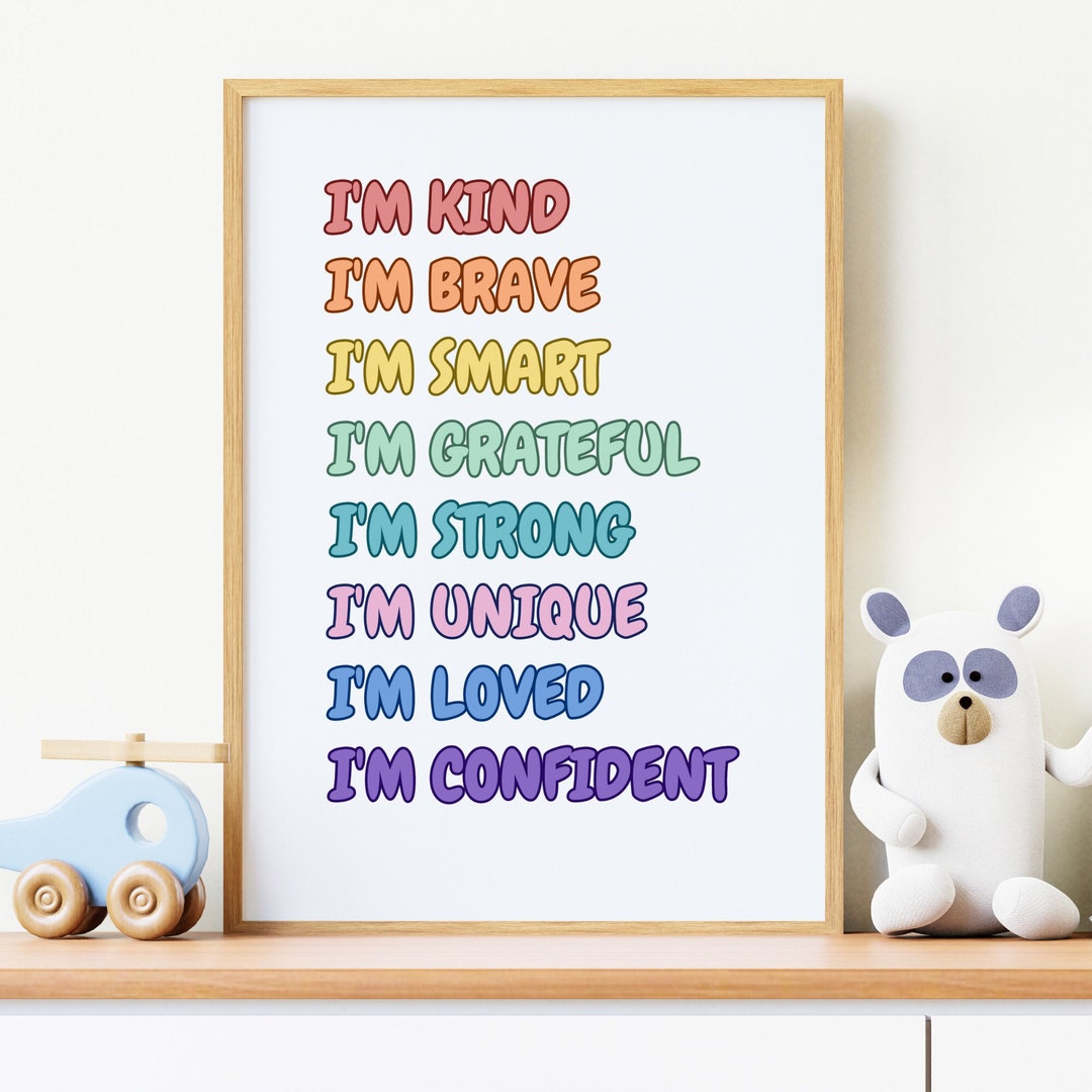 Affirmations for Kids, Rainbow Playroom Decor, Nursery Printable Poster ...